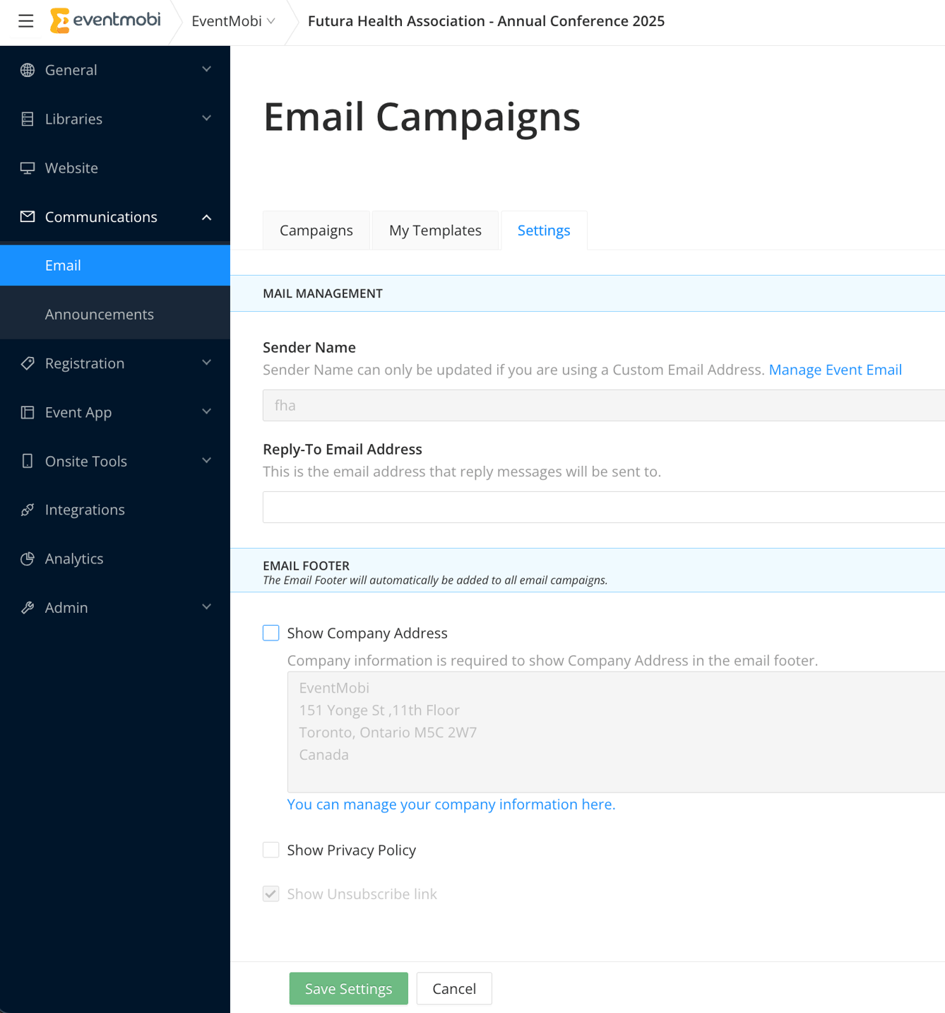 Sending Communications to your Attendees