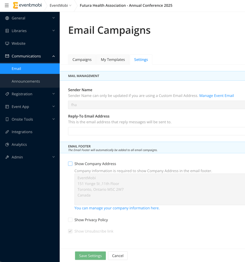 Sending Communications to your Attendees