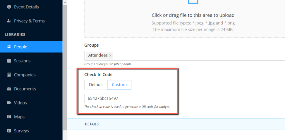 Check-in Codes - Registration to EventSpace